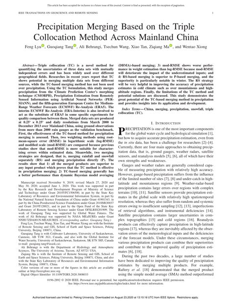 Pdf Precipitation Merging Based On The Triple Collocation Method Across Mainland China