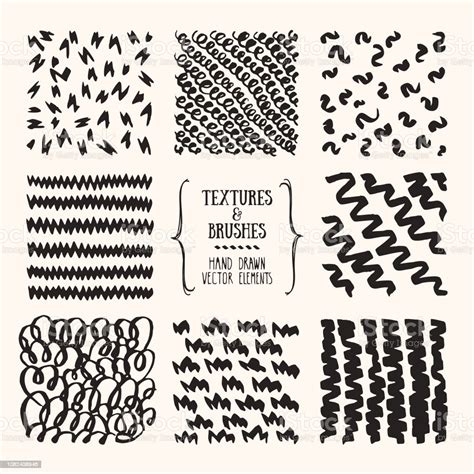 지저분한 손으로 그려진된 텍스처 브러쉬 스트로크 예술 디자인 서식 파일 컬렉션입니다 흰색 바탕에 추상 벡터 클립 아트 세트 Isolatad입니다 거친에 대한 스톡 벡터 아트