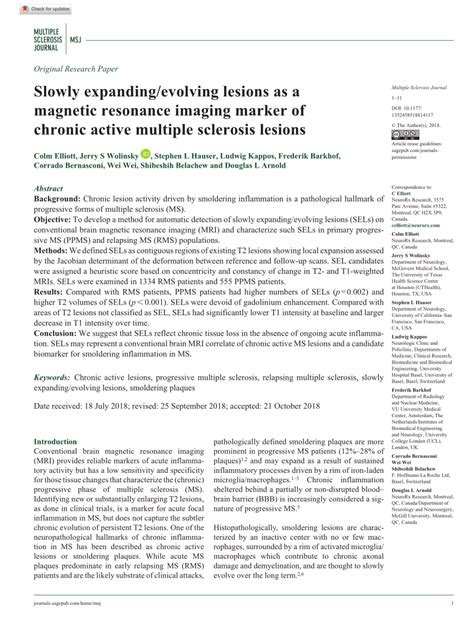 Pdf Slowly Expanding Evolving Lesions As A Magnetic Resonance Imaging Marker Of Chronic Active