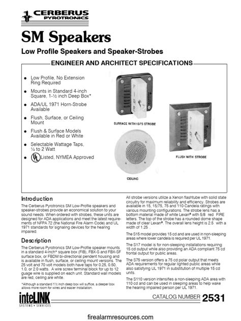 Cerberus Pyrotronics Sm Speakers F Series Speakers And Speaker Strobes 2531 3097452186 Pdf