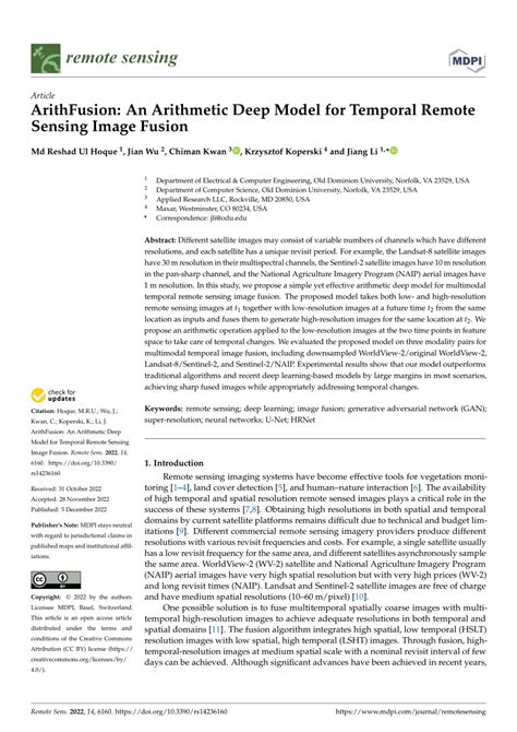 Pdf Arithfusion An Arithmetic Deep Model For Temporal Remote Sensing Image Fusion
