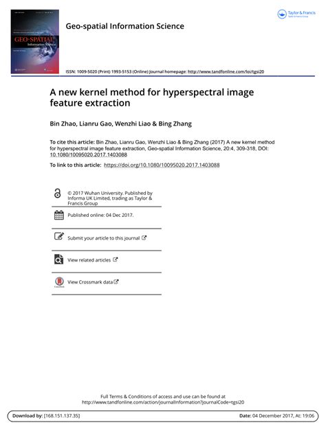 Pdf A New Kernel Method For Hyperspectral Image Feature Extraction