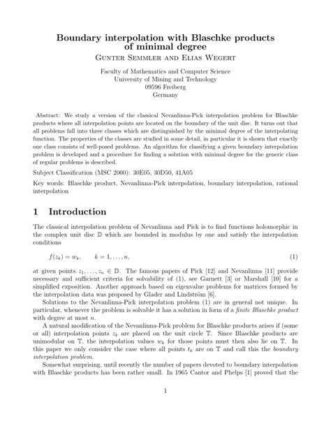 Pdf Boundary Interpolation With Blaschke Products Of Minimal Degree