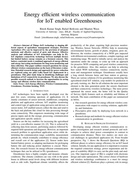 PDF Energy Efficient Wireless Communication For IoT Enabled Greenhouses