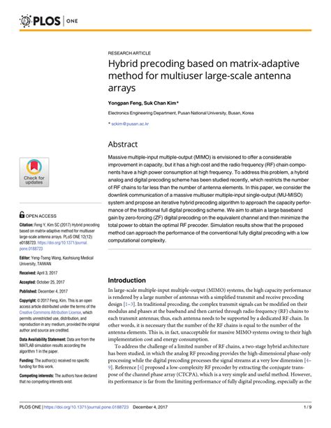 Pdf Hybrid Precoding Based On Matrix Adaptive Method For Multiuser Large Scale Antenna Arrays