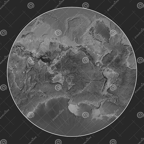 Tectonic Plate Boundaries On The World Grayscale Map 180 Pm L Stock Illustration