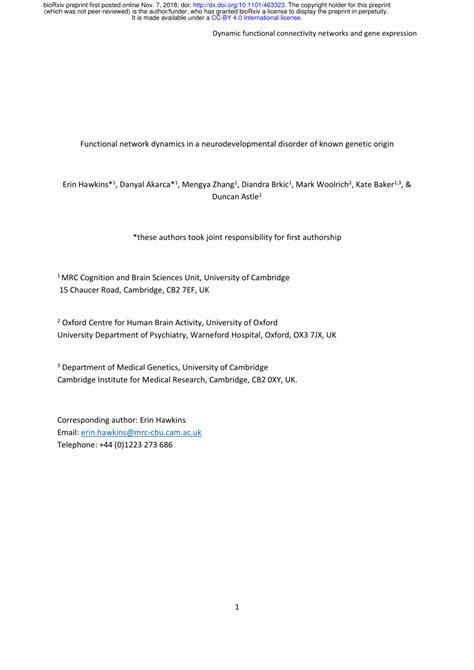 Pdf Functional Network Dynamics In A Neurodevelopmental Disorder Of