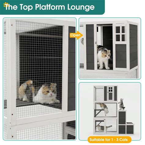 Pefilos 71 3 Tier Wood Outdoor Cat Cage With 4 Platforms 2 Doors Cat