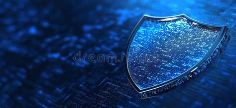Digital Shield Symbolizing Cybersecurity And Data Protection In A Blue Tech Environment Stock