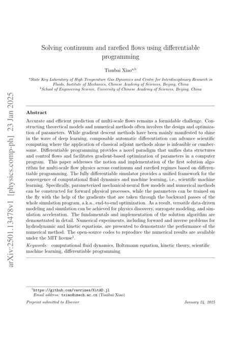 Pdf Solving Continuum And Rarefied Flows Using Differentiable Programming