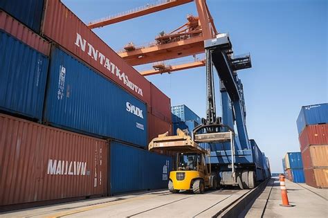 An Intermodal Container Being Precisely Loaded Onto A Shipping Vessel Premium Ai Generated Image