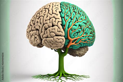 Brain Shaping Tree Symbolizing Emotional Intelligence Generative AI Stock Illustration