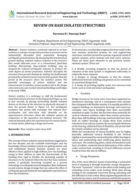 Review On Base Isolated Structures Pdf Civil Engineering Industry Industries