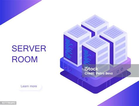 서버 룸의 개념입니다 클라우드 데이터 스토리지 및 서버 룸 호스팅 서버 선반입니다 아이소메트릭 스타일에 현대적인 벡터 일러스트 레이 션 데이터 센터에 대한 스톡 벡터 아트