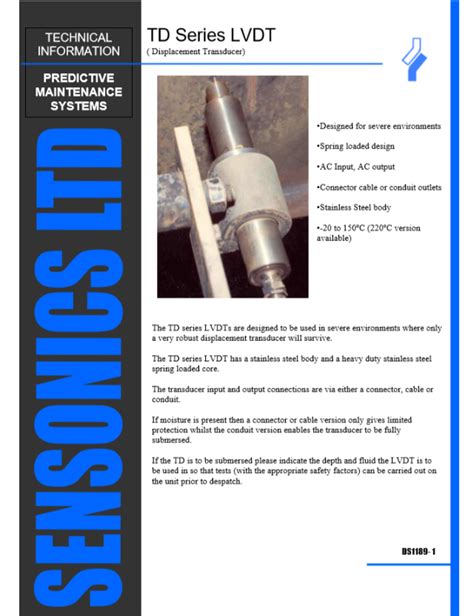 Sensonics Lvdt Sensors Advance Siam Tech Co Ltd