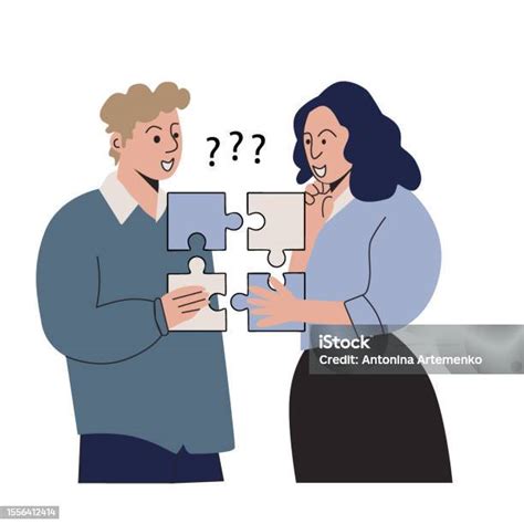 팀웍 플랫 일러스트레이션 퍼즐 요소를 연결하는 사람들 팀워크 협력 개념 퍼즐 조각을 밀고 있는 두 사람 개념에 대한 스톡 벡터