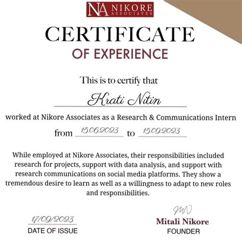 I Am Thrilled To Announce That I Have Successfully Completed My Internship At Nikore Associates