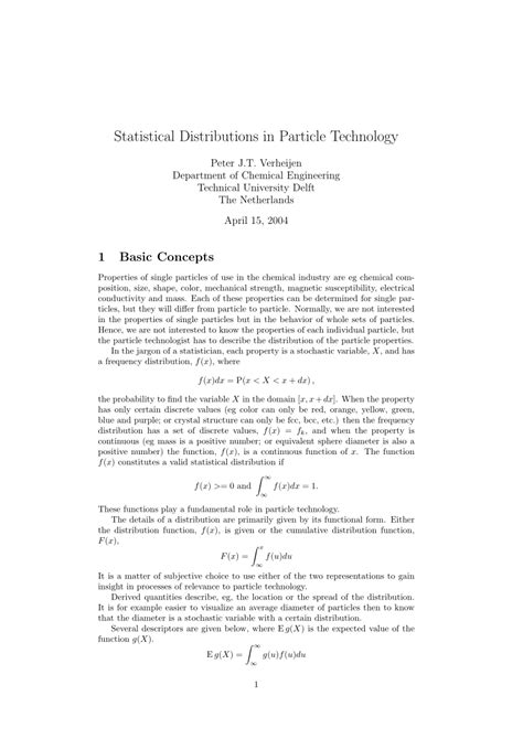 PDF Statistical Distributions In Particle Technology