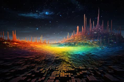 Abstract Digital Landscape With Colorful Data Points Glowing In The