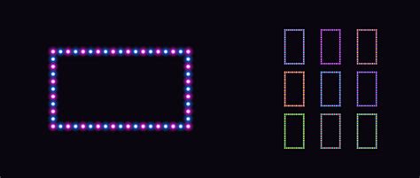 양색 램프가 있는 네온 사각형 프레임 전구가 있는 빛나는 네온 사각형 테두리 세트 0명에 대한 스톡 벡터 아트 및 기타 이미지 0명 Led 조명 구근 식물 Istock