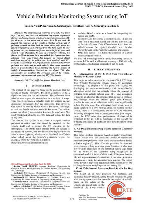 Pdf Vehicle Pollution Monitoring System Using Iot