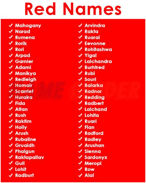 Red Names Ideas And Suggestions Name Guider