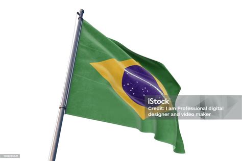 깃대와 흰색 배경 브라질 브라질 국기의 현실적인 흔들리는 천 플래그의 3d 렌더링 그림 4k 0명에 대한 스톡 사진 및 기타