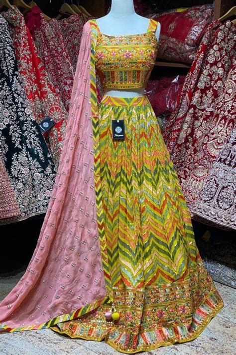 Daimagestore Yellow Sequence Embroidery Work Zig Zag Lehenga Choli