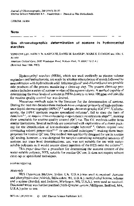 Pdf Gas Chromatographic Determination Of Acetone In Hydroxyethyl Starches