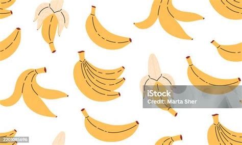 신선한 바나나 완벽 한 패턴입니다 열대 과일 배경 디자인 유기농 비타민과 건강한 영양의 집합체 플랫 벡터 일러스트 레이 션 건강한 식생활에 대한 스톡 벡터 아트 및 기타
