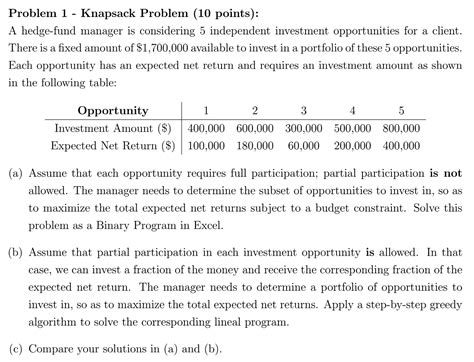problem 1 knapsack problem 10 points a