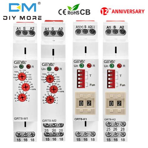 Diymore Geya Grt8 M1 Grt8 M2 On Off Time Delay Relay Ac 220v24v12v Din Rail Automatic Double