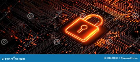 Glowing Cybersecurity Lock Symbol On Digital Circuit Board Stock