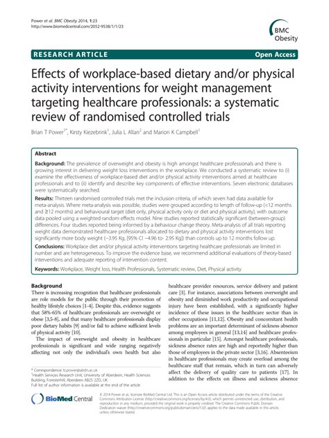 Pdf Effects Of Workplace Based Dietary Andor Physical Activity