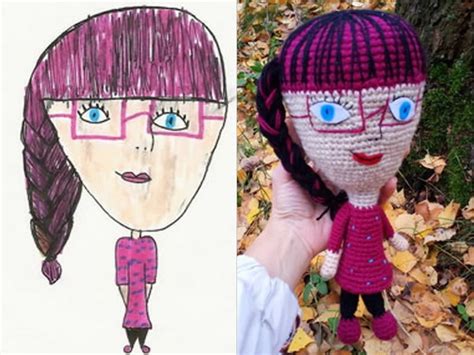 مادری تمام نقاشی های دخترش را تبدیل به عروسک بافتنی کرد