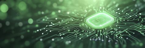 Abstract Green Circuit Board With Glowing Microchip Technology