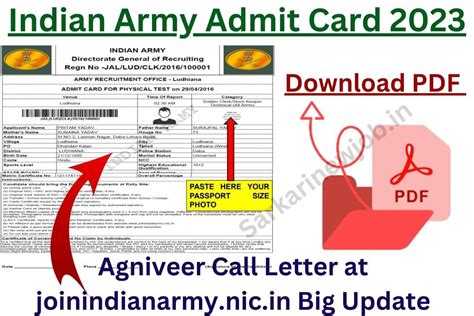 Indian Army Admit Card 2023 Download Pdf Agniveer Call Letter At