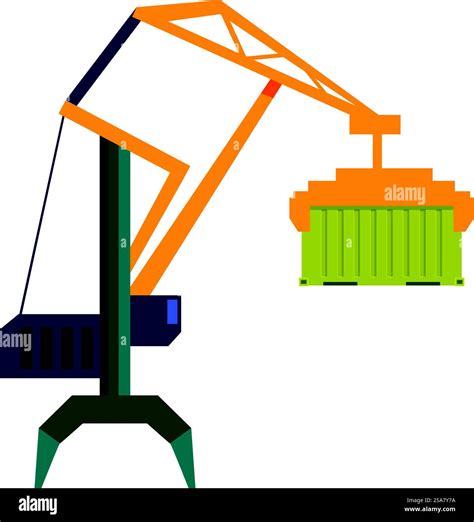 Simple Colorful Illustration Of A Mobile Crane Lifting A Green Container Mobile Crane Lifting