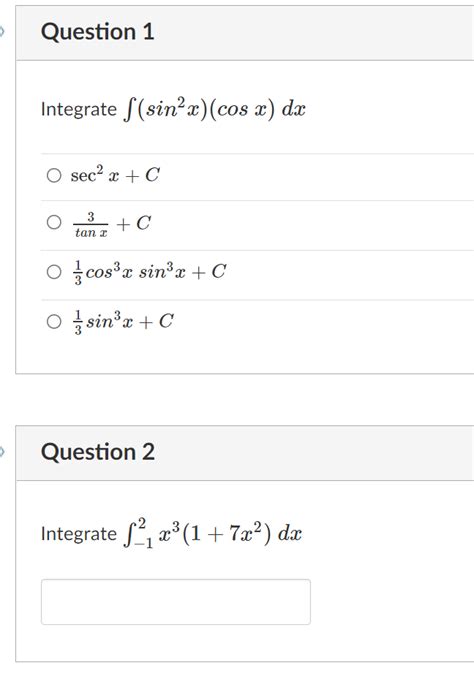 Solved Question Integrate S sin²x cos x dx O sec x C Chegg com
