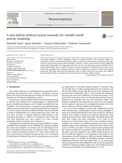 Pdf A New Hybrid Artificial Neural Networks For Rainfallrunoff Process Modeling