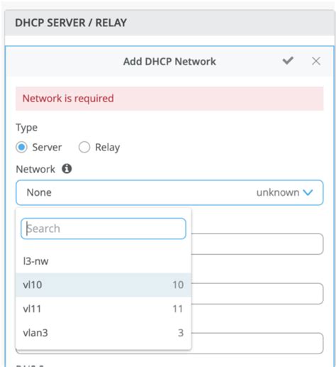 dhcp server relay configuration for managed switch mist