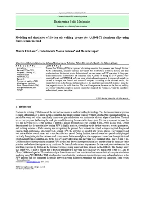 Modeling And Simulation Of Friction Stir Welding Process For Aa6061 T6 Aluminum Alloy Using
