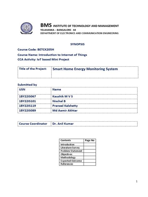 Iot Project Synopsis Format Download Free Pdf Energy Conservation