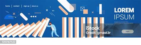 도미노 효과 위기 관리 연쇄 반응 금융 개입 갈등 방지 개념 수평 전체 길이 복사 공간을 중지 강조 사업가 가공의 인물에 대한 스톡 벡터 아트 및 기타 이미지 Istock