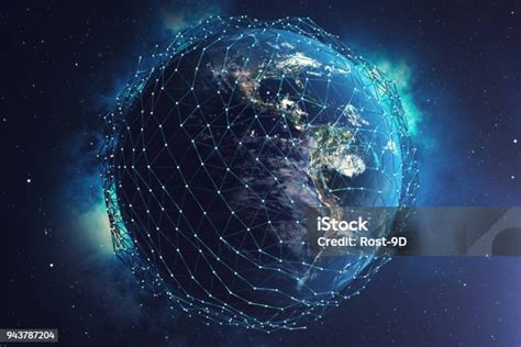 3d 렌더링 공간에서 지구를 통해 네트워크와 데이터 교환 연결 라인 지구 지구 주위 글로벌 국제 연결입니다 Nasa에서 제공 하는이 이미지의 요소 지구본에 대한 스톡 사진