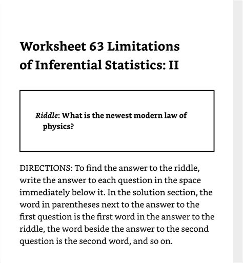 Solved Worksheet 63 Limitations Of Inferential Statistics