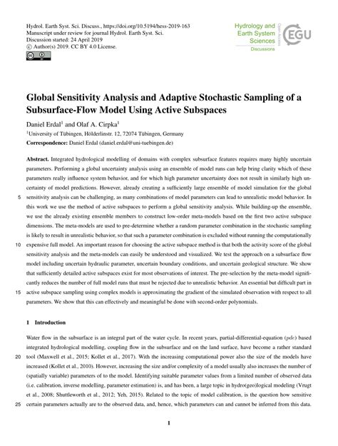 Pdf Global Sensitivity Analysis And Adaptive Stochastic Sampling Of A Subsurface Flow Model