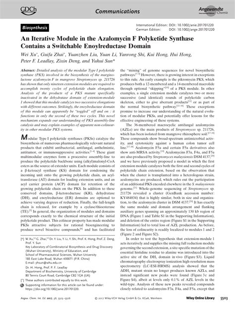 Pdf An Iterative Module In The Azalomycin F Polyketide Synthase