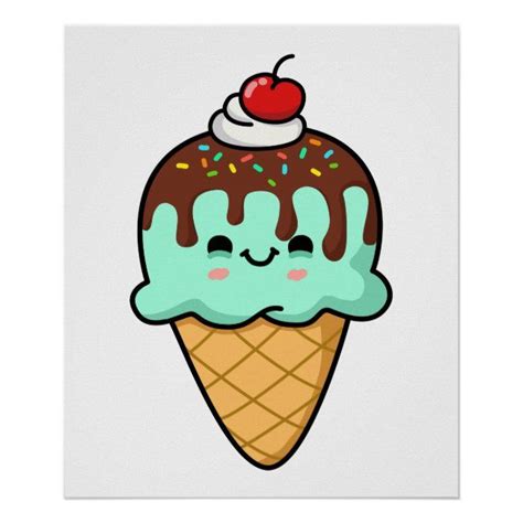 Cute Kawaii Ice Cream Cone Poster Zazzle Cute Ice Cream Drawing