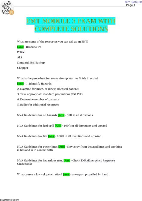 EMT MODULE 3 EXAM WITH COMPLETE SOLUTIONS EMT Stuvia US